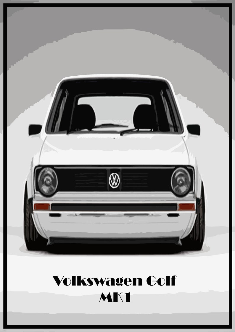Volkswagen Golf Print Poster Canvas Mk1 Classic Car Art Minimalist ...