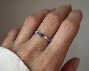 Elastic Stretch Stacking Ring Labradorite, Natural Pearl, Sterling ...