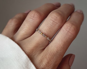 Elastic Stretch Stacking Ring Labradorite, Natural Pearl, Sterling ...