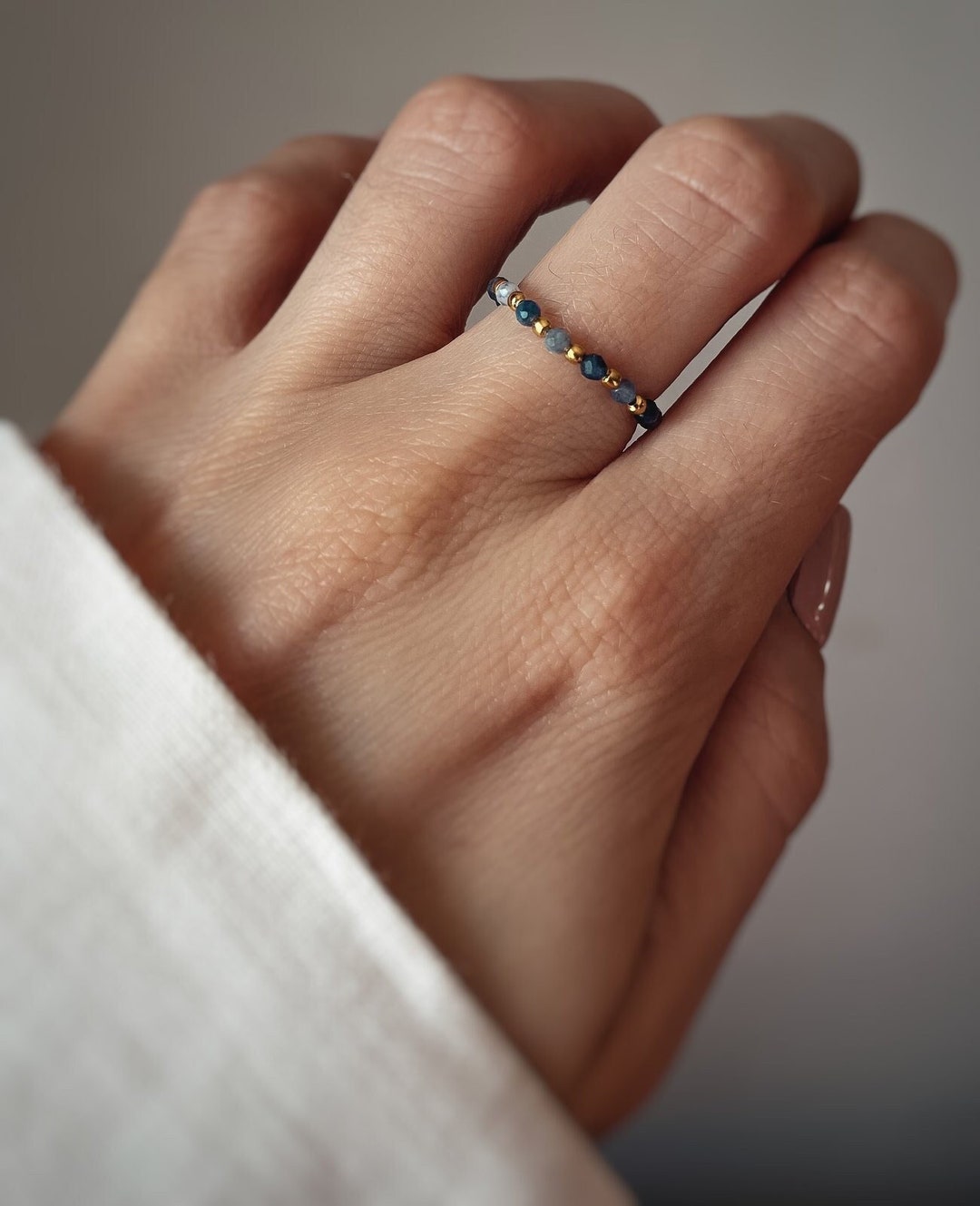 Elastic Stretch Stacking Ring | Sodalite, Sterling Silver Gold Plated ...