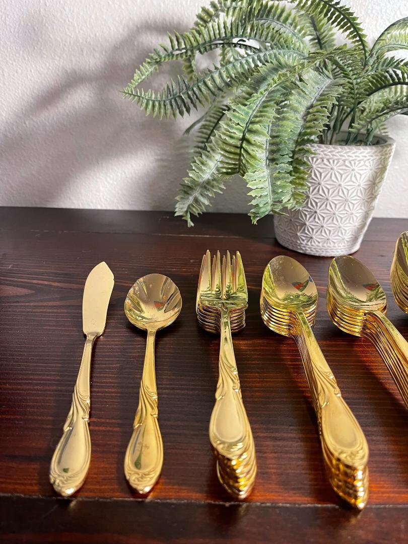 Vintage Symphony by Excel Gold Flatware Set/gold Plated/ Made - Etsy