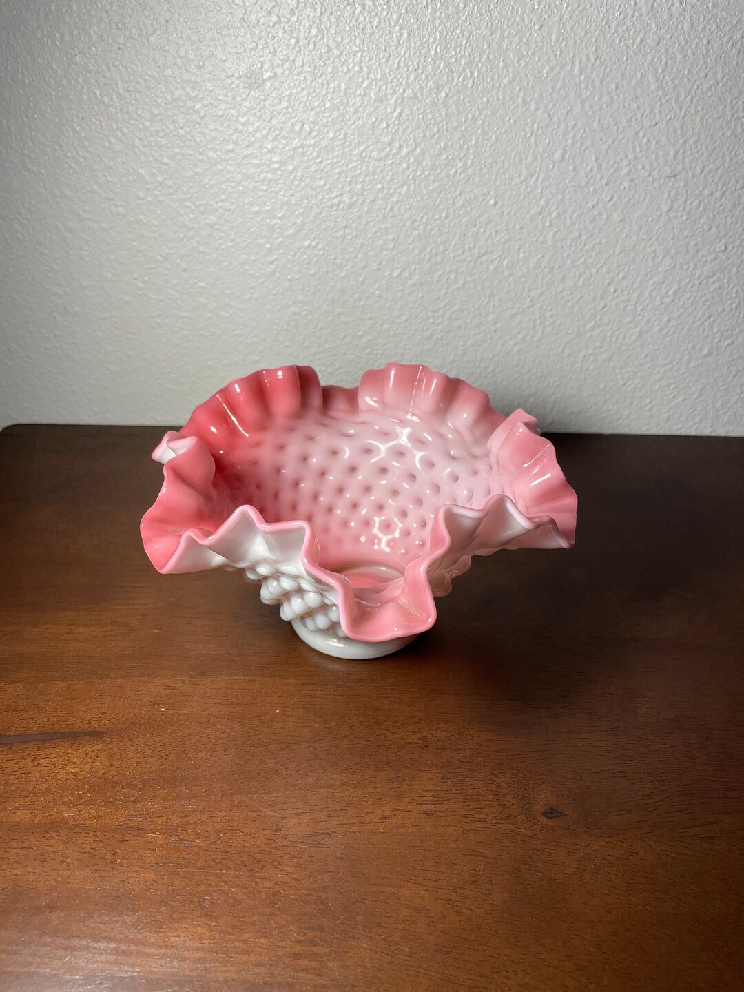 Vintage Fenton Hobnail Ruffled Rim Candy Dish Bowl Pink Etsy