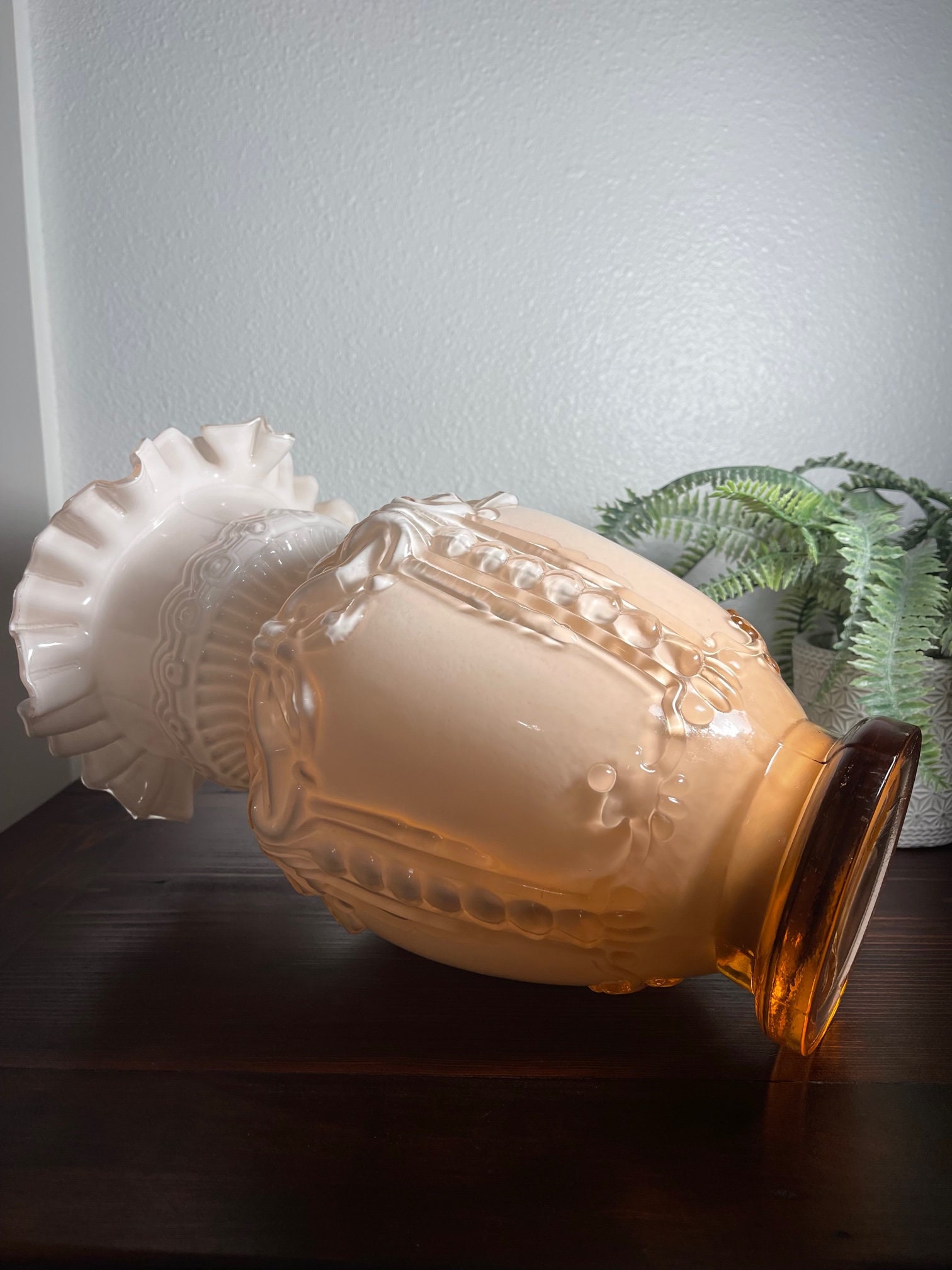 Pink Cased Glass Flower Vase Ornate Ruffle Crimp Top Vintage - Etsy