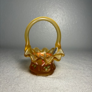 Fenton QVC #2776 8A Gold Satin Miniature Basket With Hand Painted Bows ...