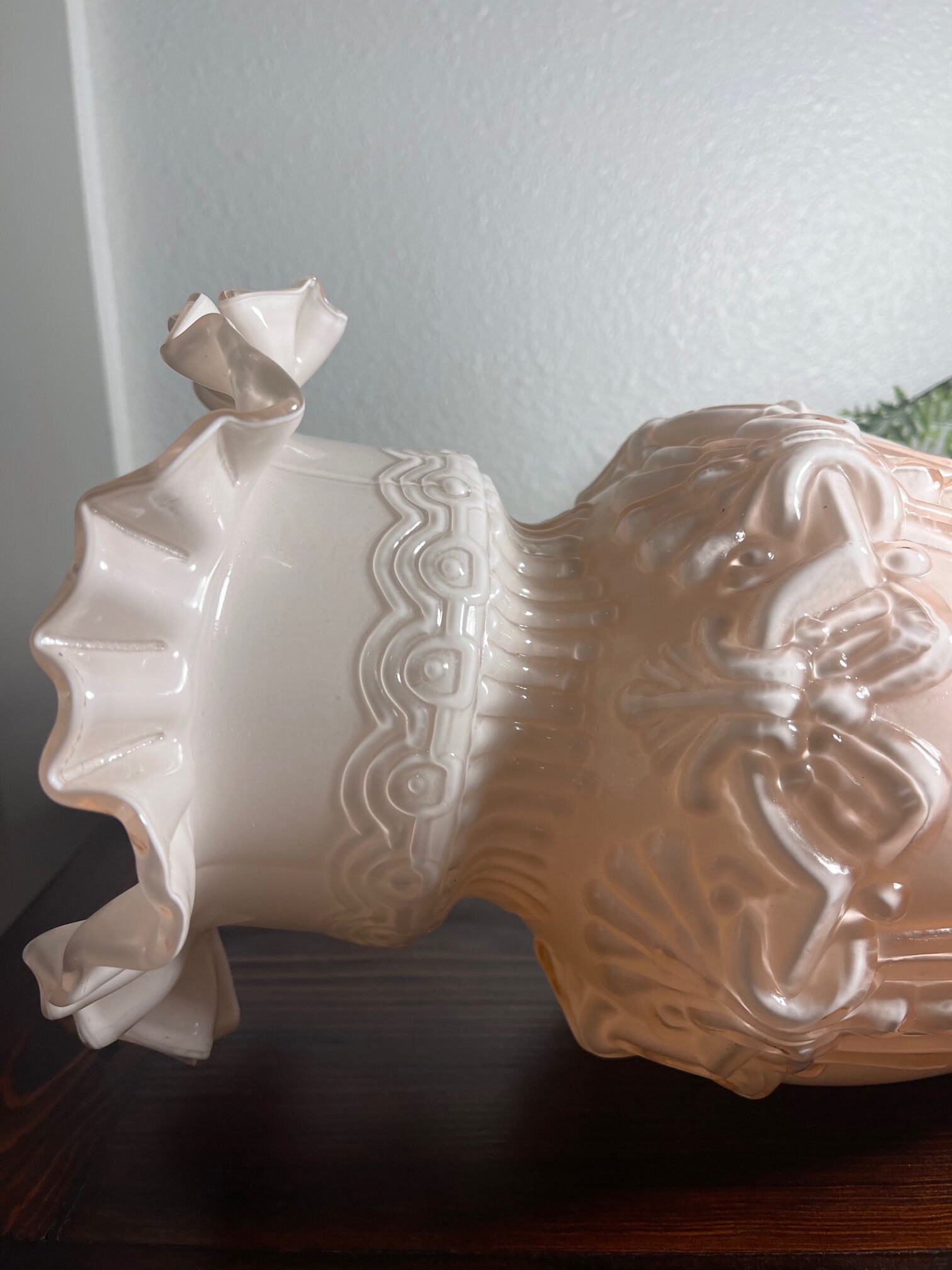 Pink Cased Glass Flower Vase Ornate Ruffle Crimp Top Vintage - Etsy