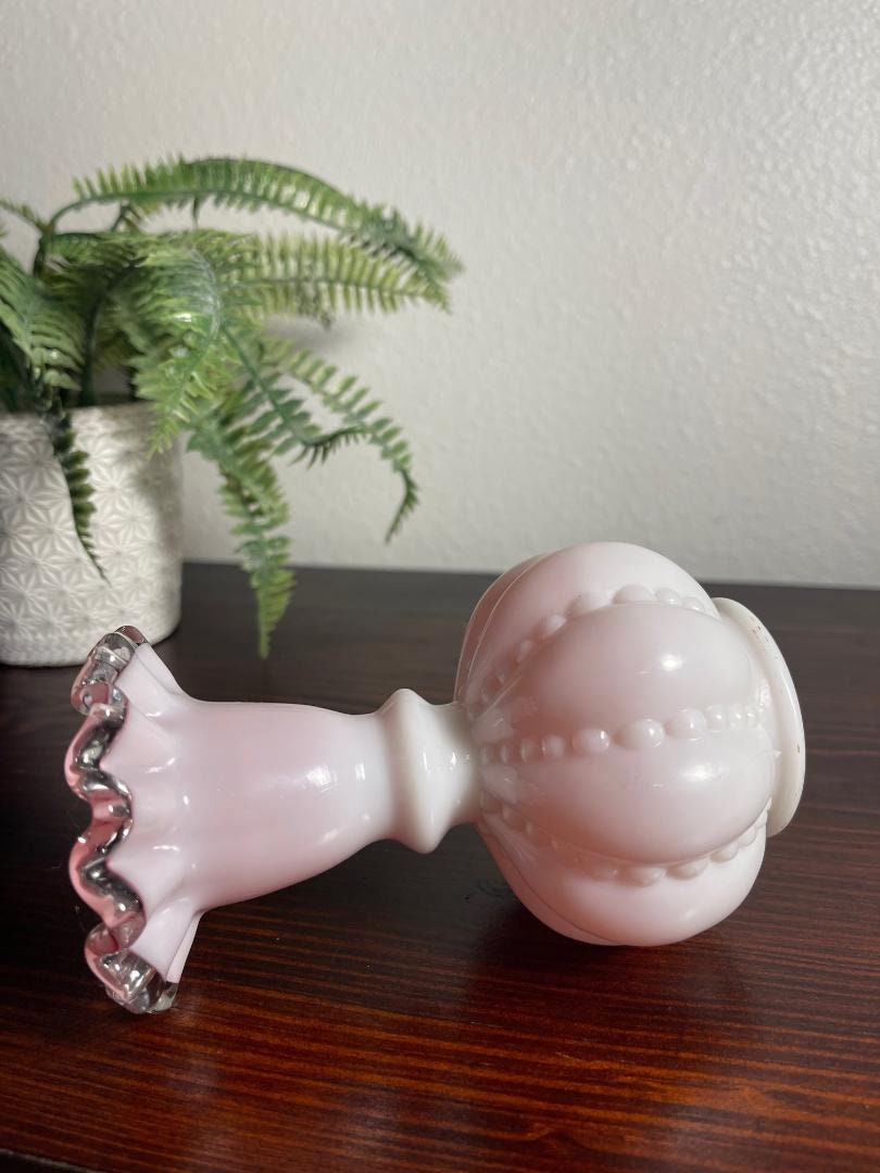Vintage Pink Fenton Glass Encased in Milk Glass/ Melon Vase/ - Etsy