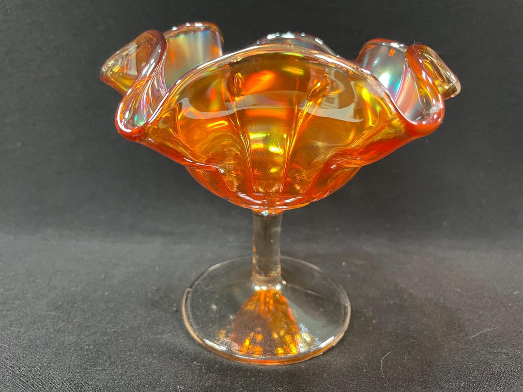 Marigold Plain Jane Carnival Glass Compote - Etsy