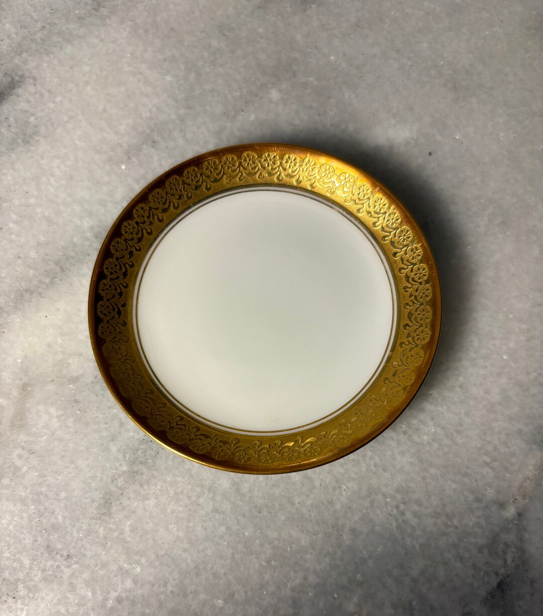 Antique GOA Limoges Porcelain Demitasse Saucer Plate, White & Gold Trim ...