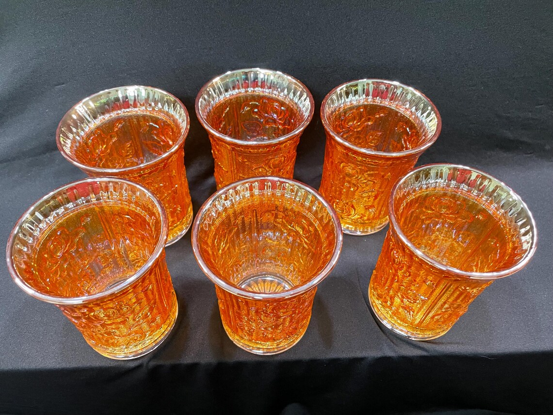 Vintage Imperial Luster or Open Rose Marigold Glass Water Set With 6 ...