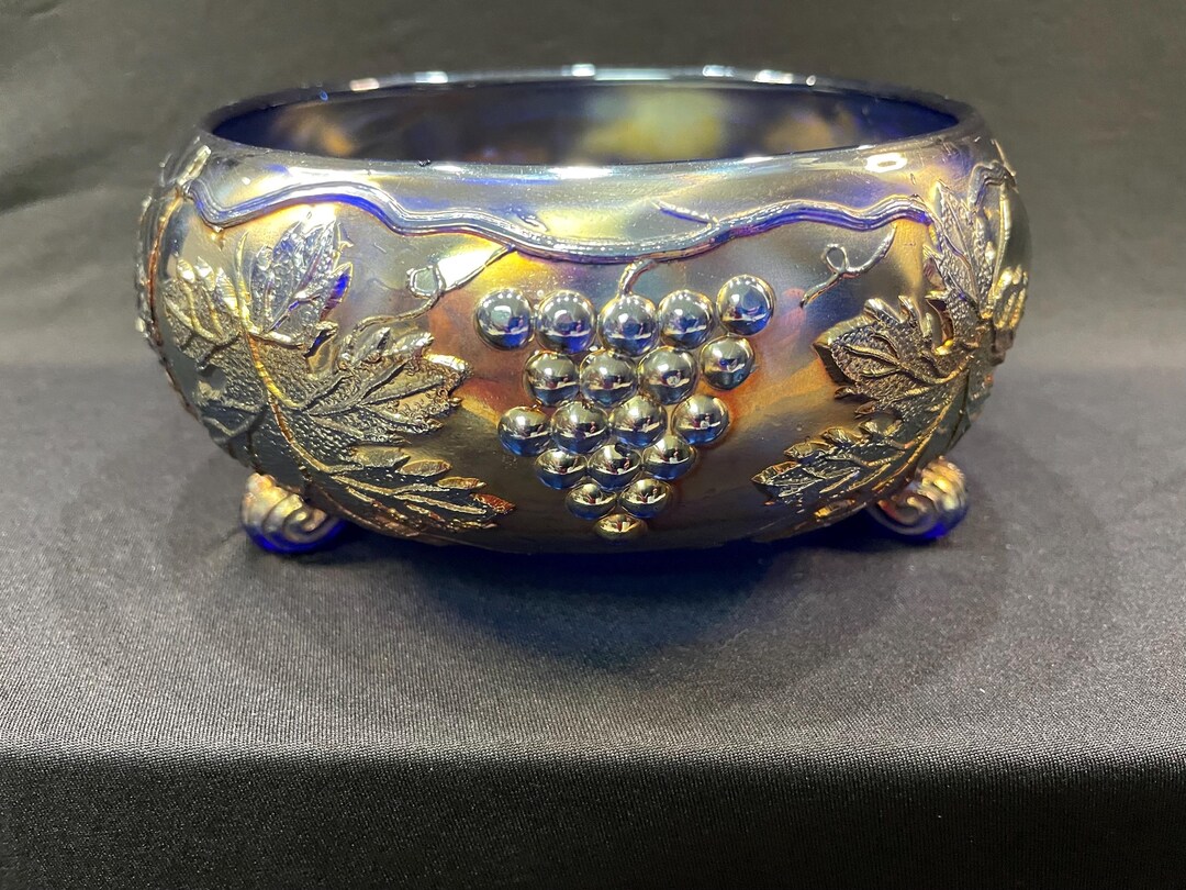 Fenton Cobalt Blue Grapes and Leaves Carnival Glass Bowl - Etsy