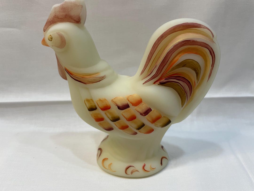 Fenton Satin Glass Hand Painted Rooster - Etsy