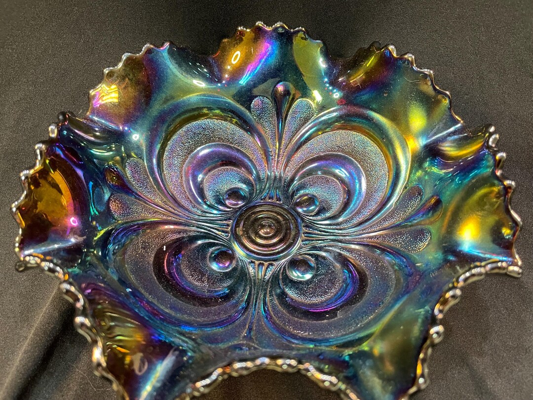 Antique Imperial Amethyst Scroll Embossed Carnival Glass 7" Bowl - Etsy