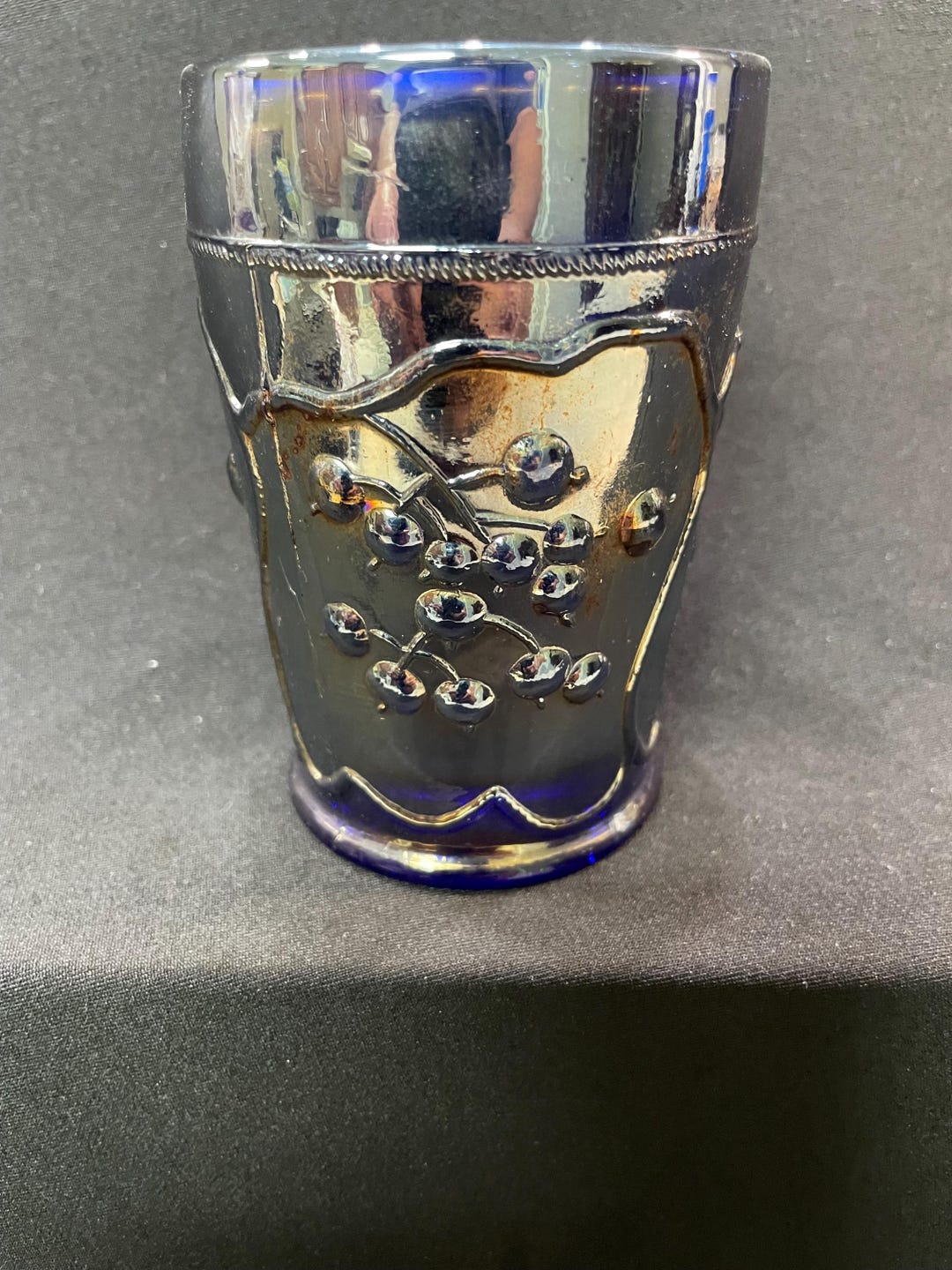 Fenton Blueberry Pattern Blue Glass Tumbler - Etsy