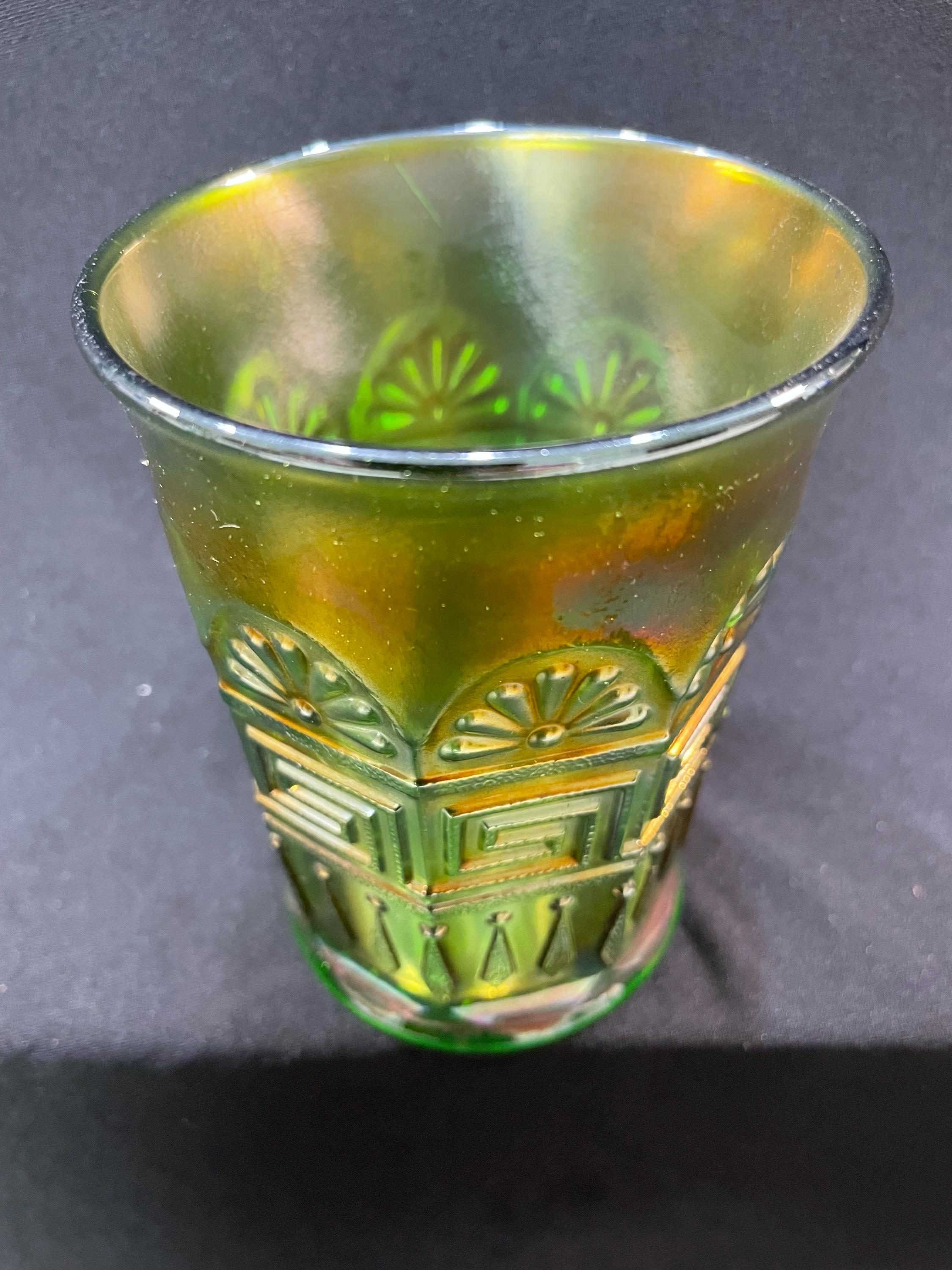 Antique Northwood Greek Key Green Carnival Glass Tumbler - Etsy