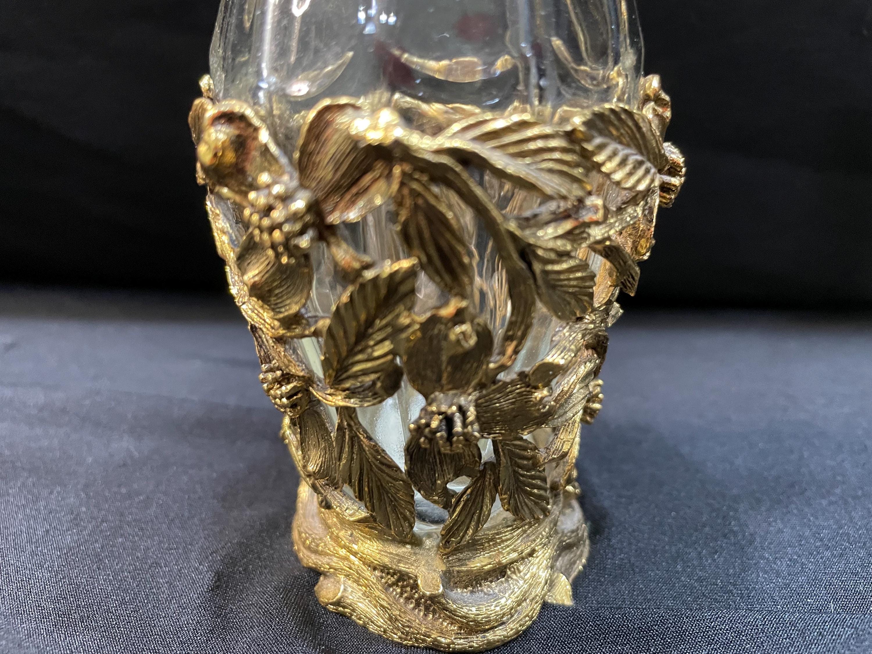 Vintage Matson 24K Gold Plated Ormulo Glass Dogwood Bird Perfume Bottle ...