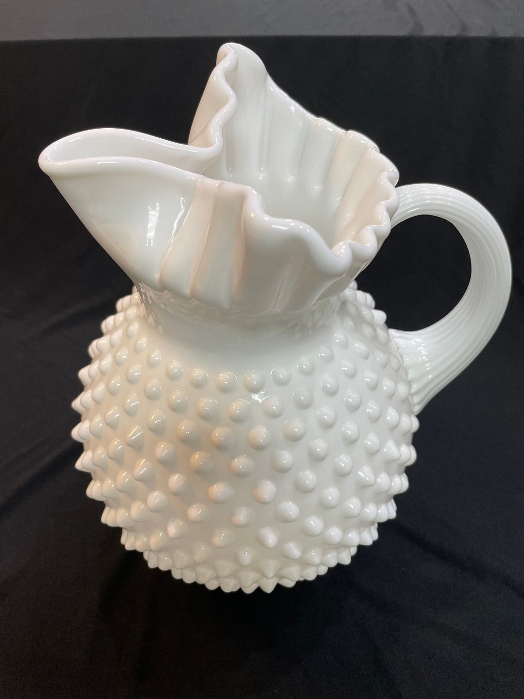 Fenton Hobnail White Milk Glass Pitcher With Ice Lip Ruffle - Etsy
