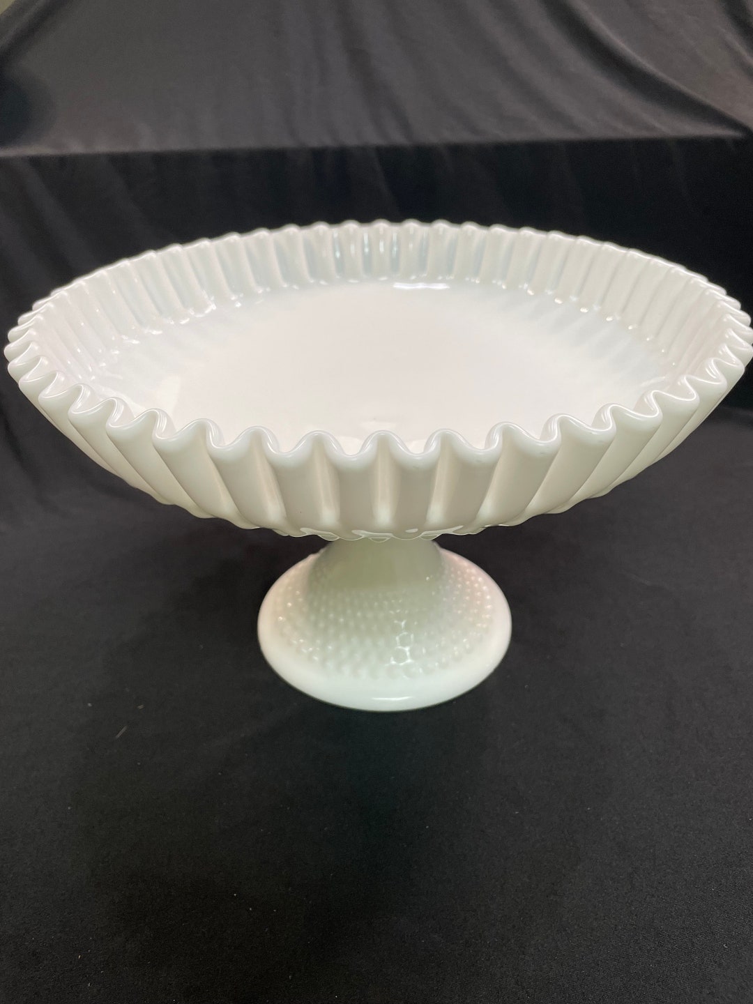 Vintage Fenton Hobnail White Milk Glass Dessert/cake Stand With Ruffled ...