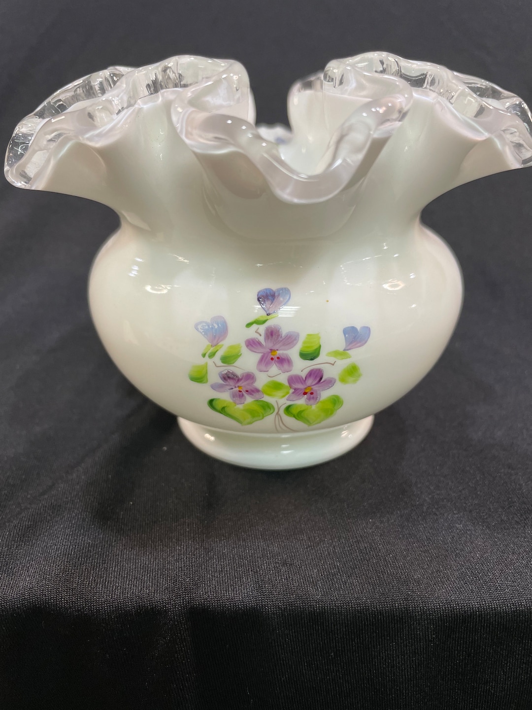 Vintage Fenton Silver Crest Vase With Hand Painted Violets in the Snow ...