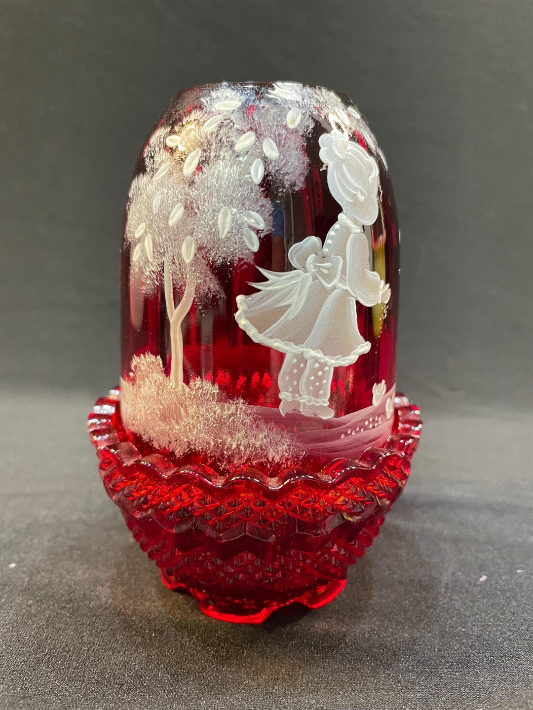 Fenton Hand Painted Ruby Red Mary Gregory Fairy Lamp Signed by Nancy Fenton - Etsy