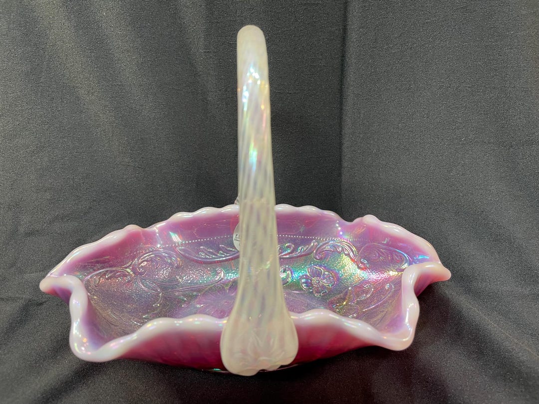 Fenton Plum Opalescent Poppy Basket - Etsy