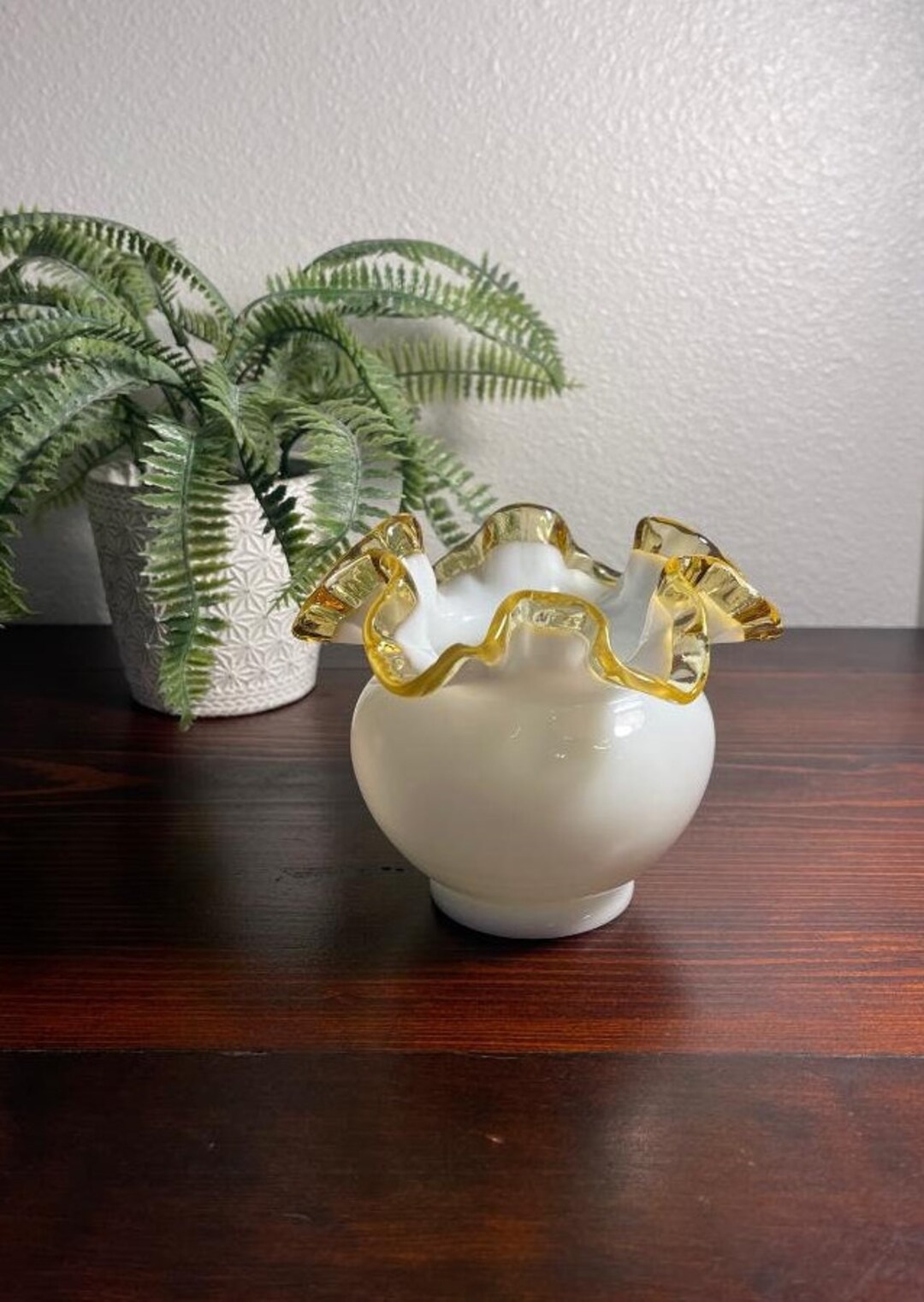 Fenton White Milk Glass Gold Crest Vase Ruffled Crimp - Etsy