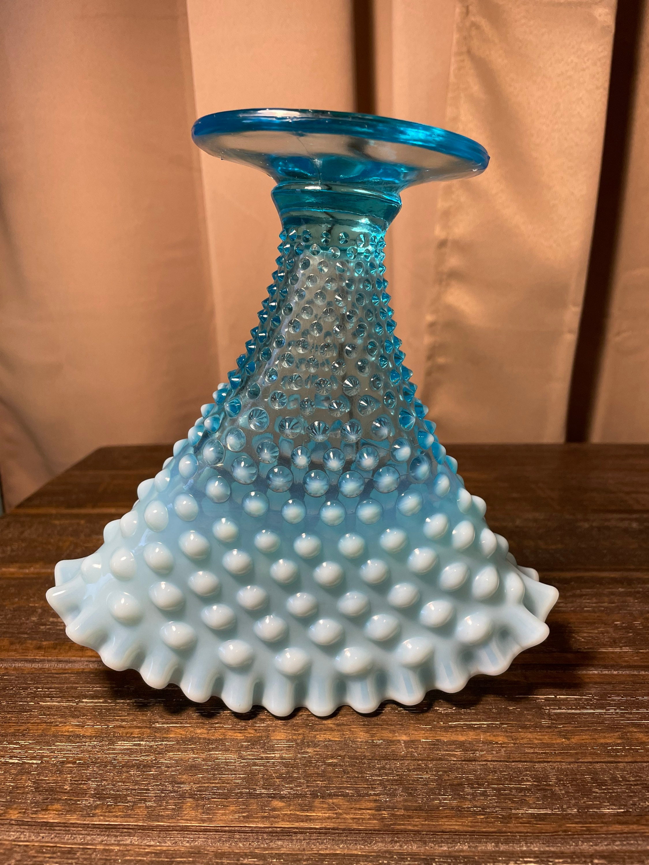 Fenton Blue Opalescent Hobnail Fan Vase Fenton Double - Etsy