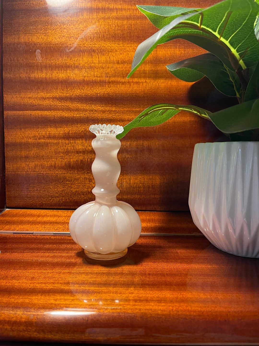 Fenton Dainty Pink Vase, Silver Crest Ruffled Edge, Dainty Melon Shape ...