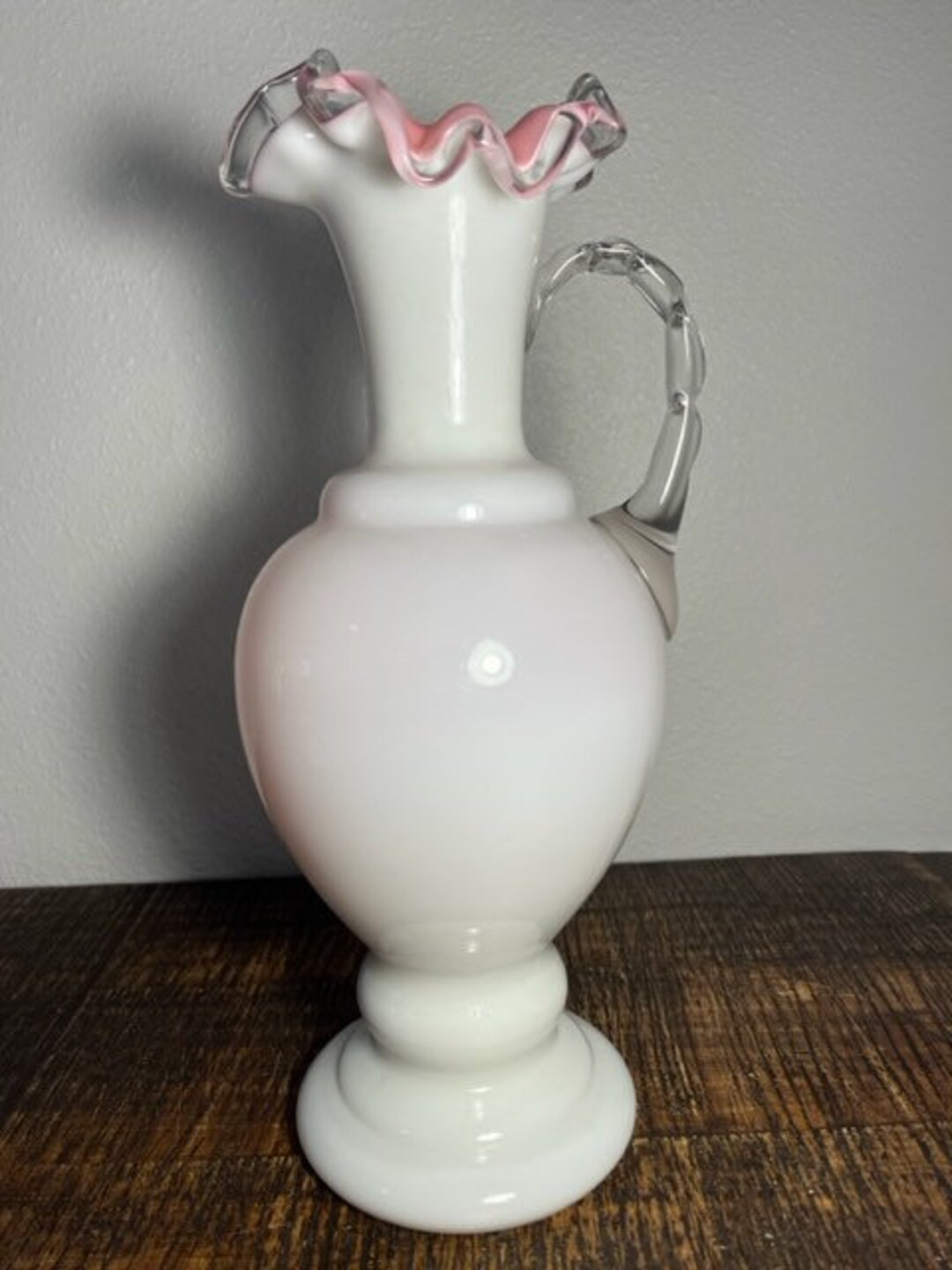 Rare Vintage Fenton Pink and White Silver Crest Ruffled Edged Milk ...