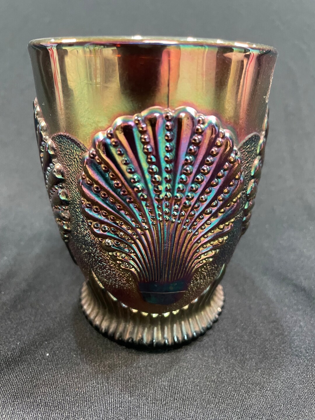 Vintage Dugan Beaded Shell Carnival Glass Amethyst Tumbler - Etsy