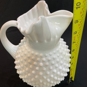 Fenton Hobnail White Milk Glass Pitcher With Ice Lip Ruffle - Etsy