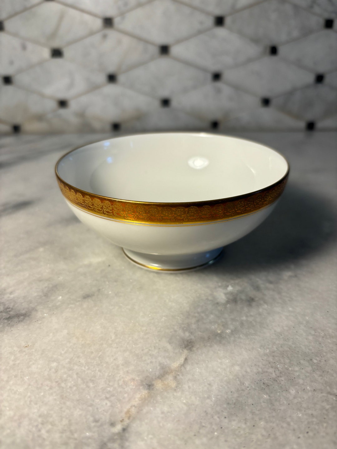 Antique GOA Limoges Porcelain Fruit Bowl, White & Gold Trim Finest ...