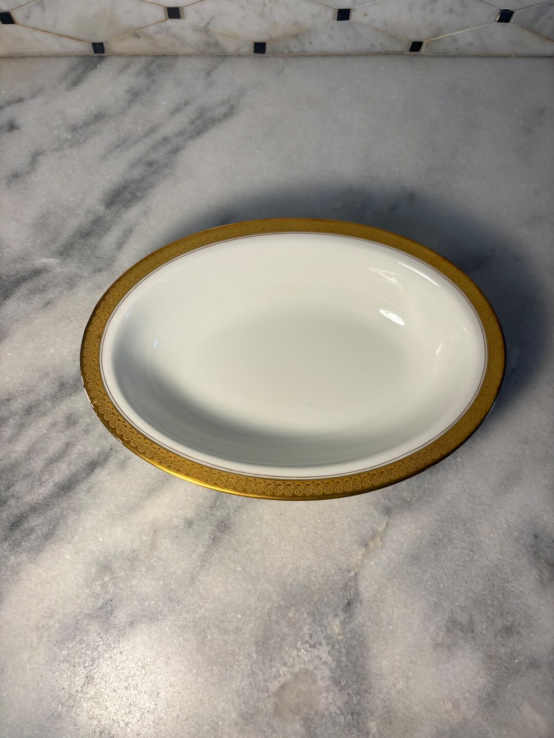 Antique GOA Limoges Porcelain Oval Vegetable Serving Bowl, White & Gold ...