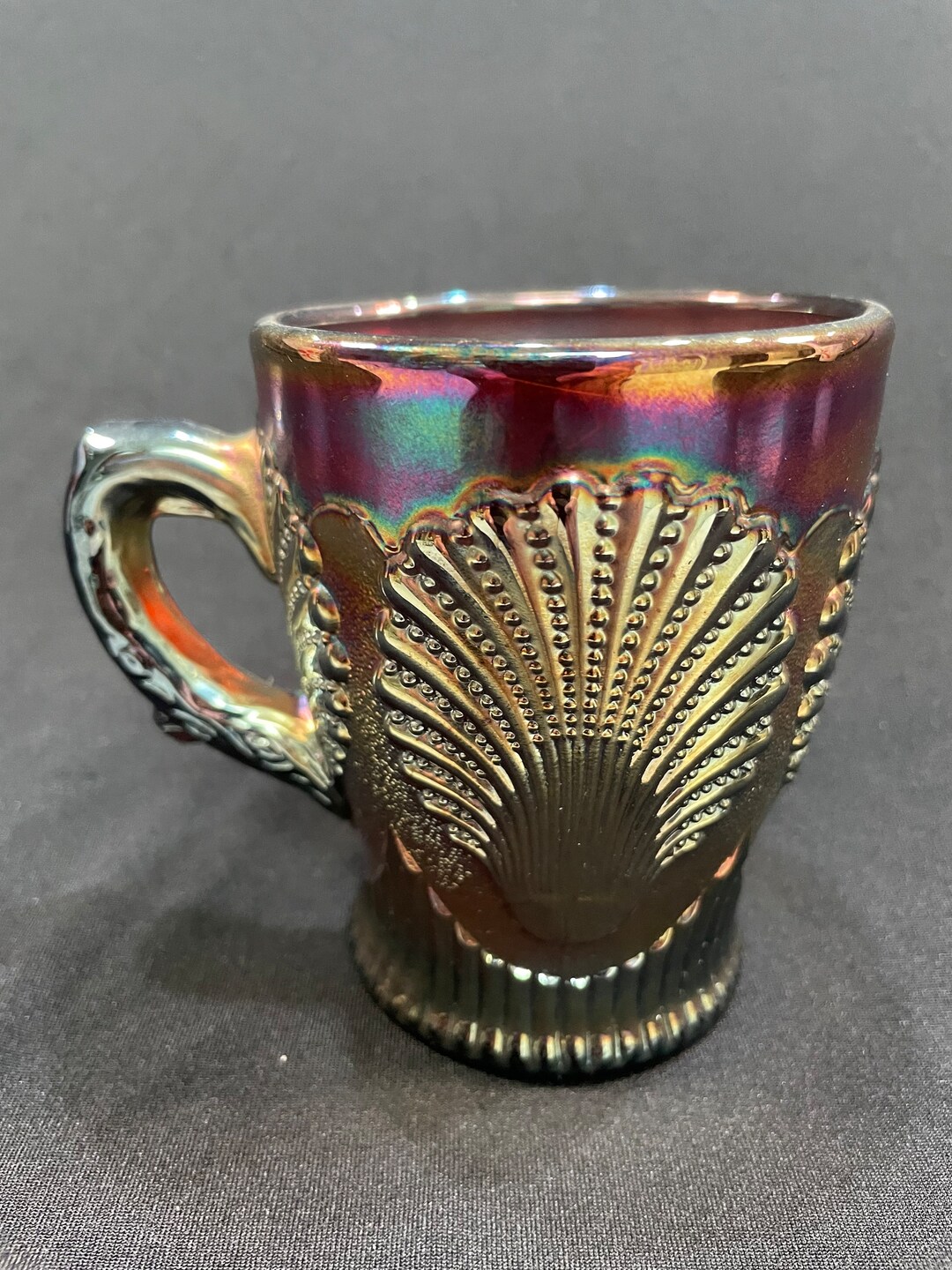 Vintage Dugan Beaded Shell Carnival Glass Amethyst Mug - Etsy