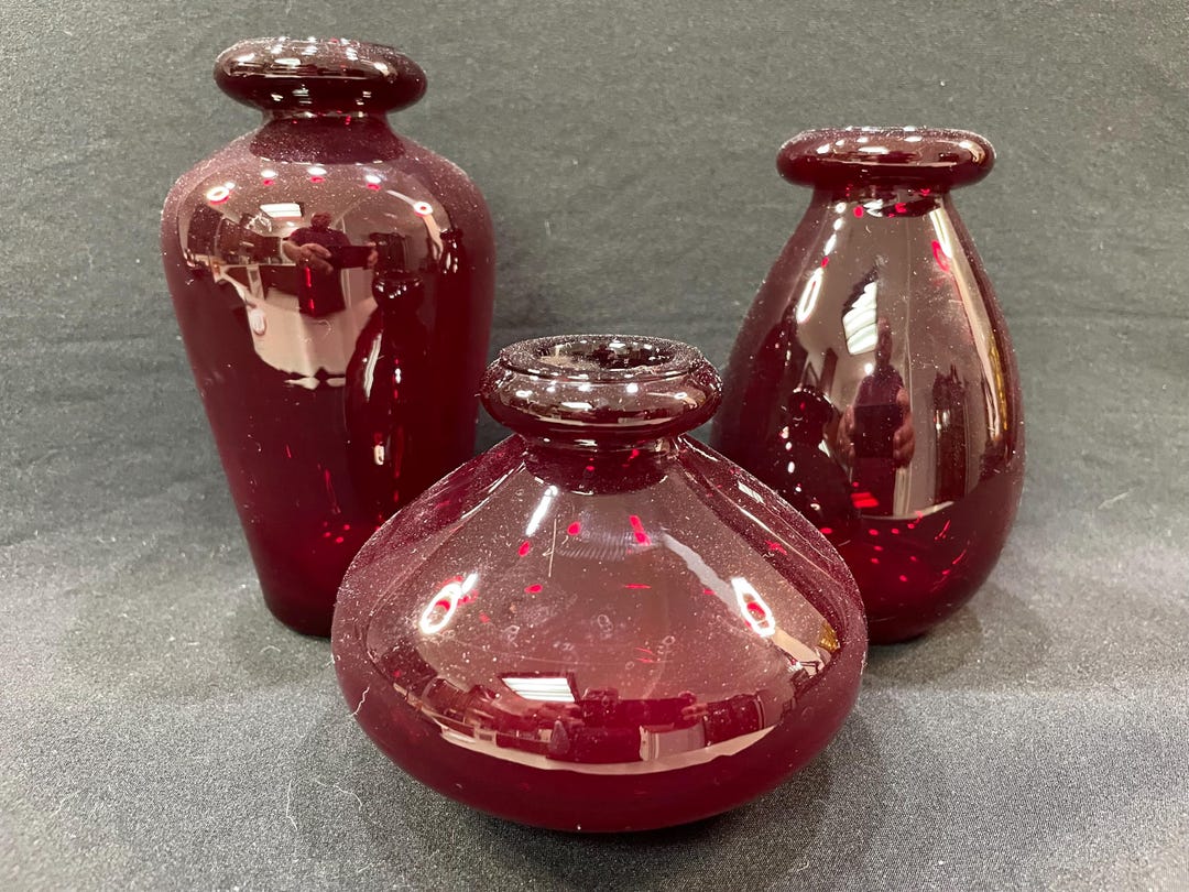 Vintage Thick Rimmed Ruby Red Vases - Set of 3 - Etsy