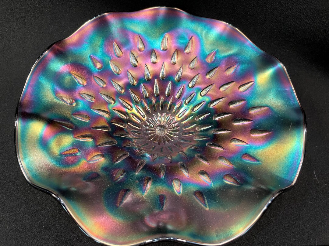 Antique Dugan Amethyst Raindrops Pattern Carnival Glass Ruffled Edge ...