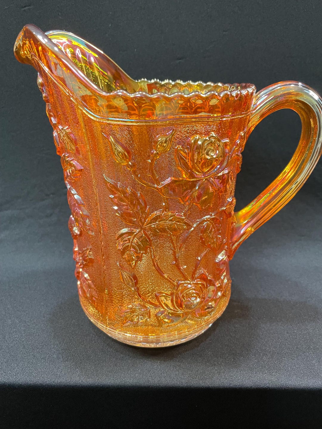 Vintage Imperial Luster or Open Rose Marigold Glass Water Set With 6 ...