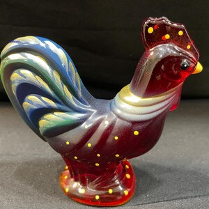 Fenton Hand Painted Ruby Red Rooster - Etsy