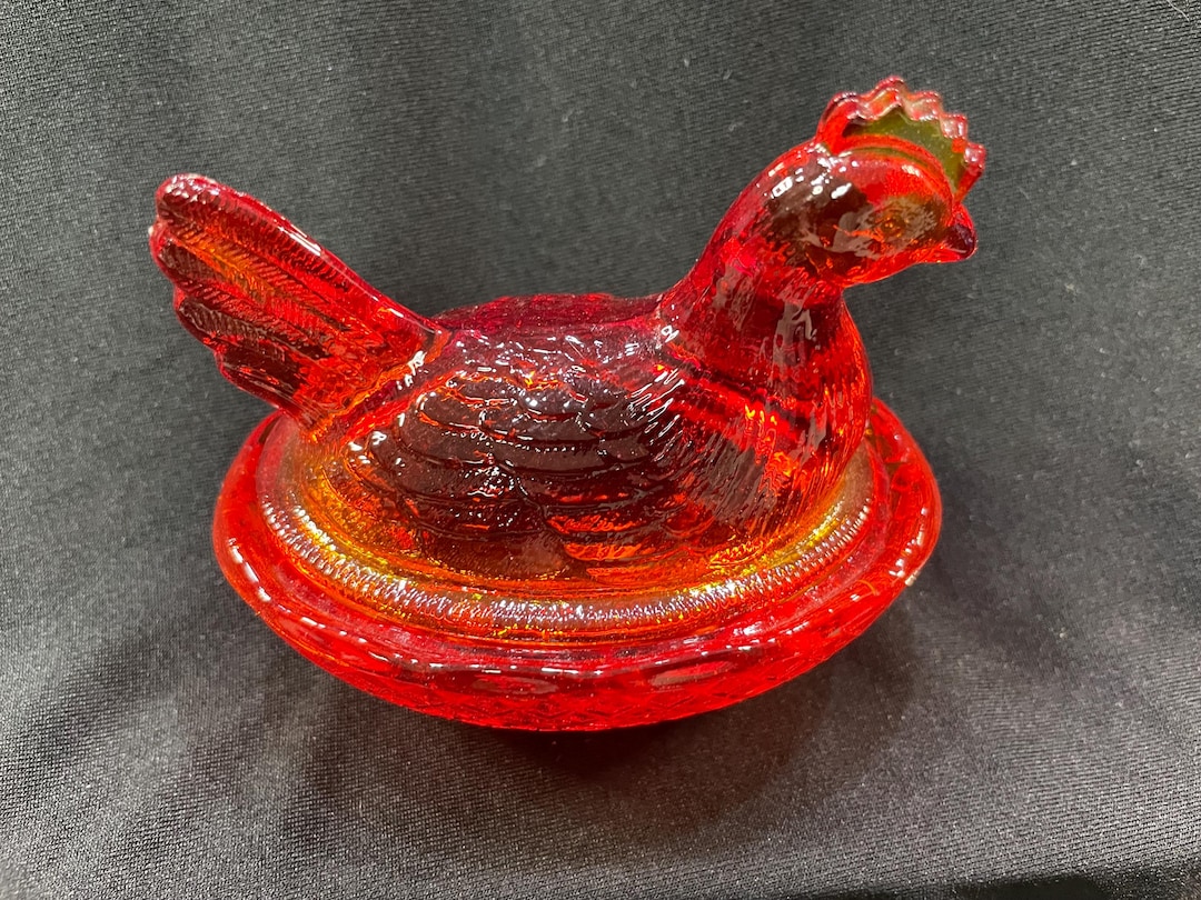 Vintage Red Glass Hen on the Nest Salt Cellar - Etsy