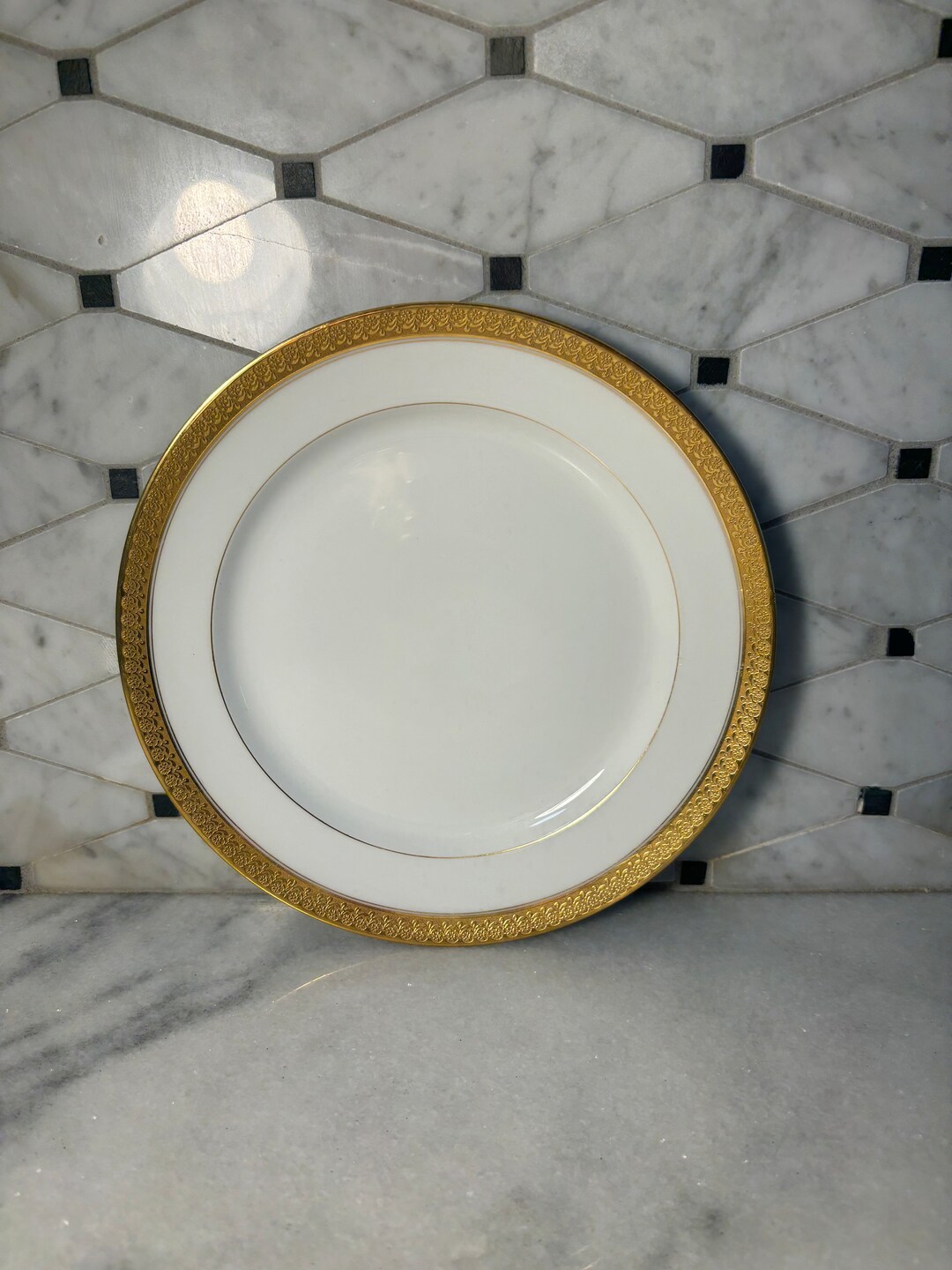 Antique GOA Limoges Porcelain 7.5" Salad Plate, White & Gold Trim ...
