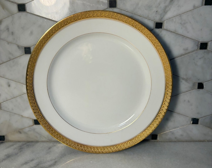 Antique GOA Limoges Porcelain Large Dinner Plate, White & Gold Trim ...