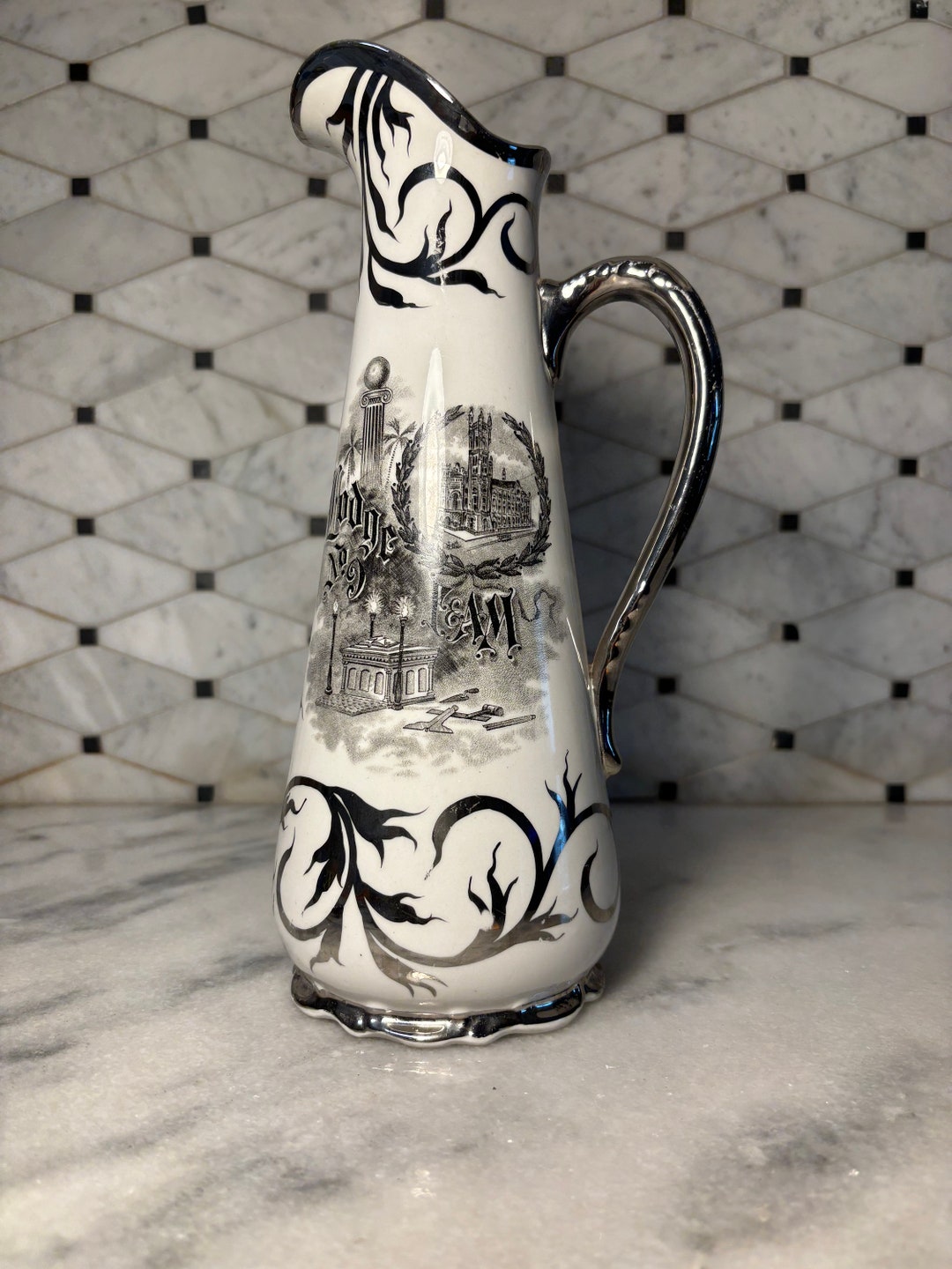 Masonic Lodge No. 9, F and AM Fluted Pitcher Philadelphia Pa Maddock ...