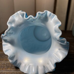 Vintage Fenton Baby Blue Glass Vase/iridescent /overlay /ruffled ...