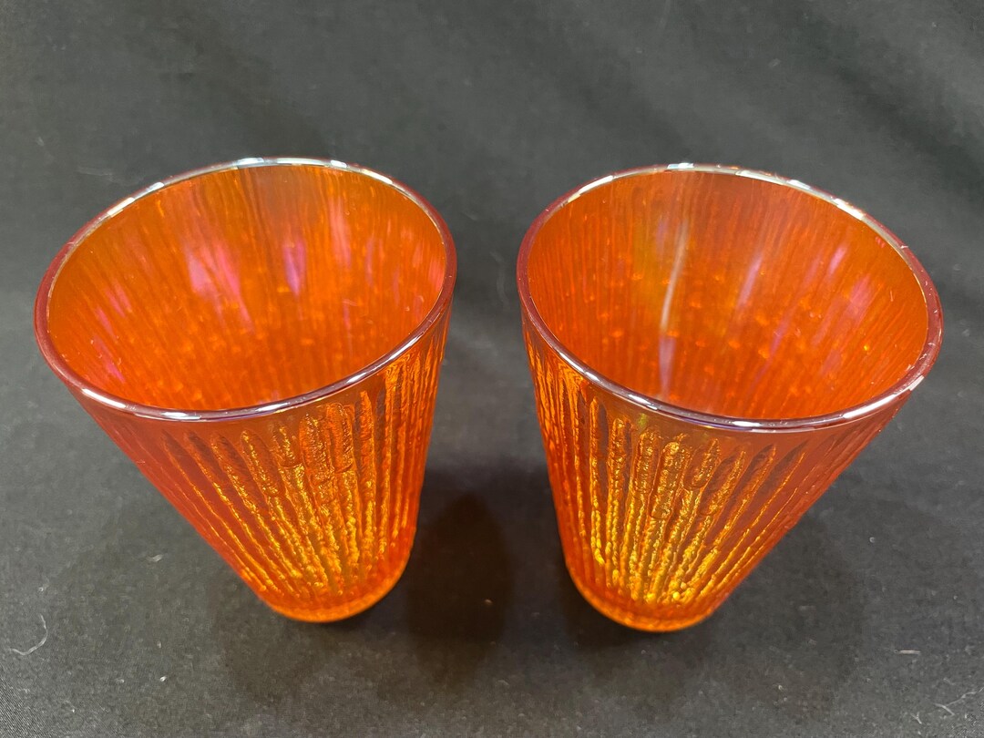 Jeanette Tree Bark Marigold Carnival Glass Tumbler- Set of 2 - Etsy