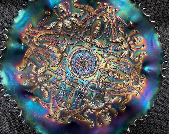 Northwood Wishbone Amethyst Carnival Glass Scroll Footed Bowl - Etsy