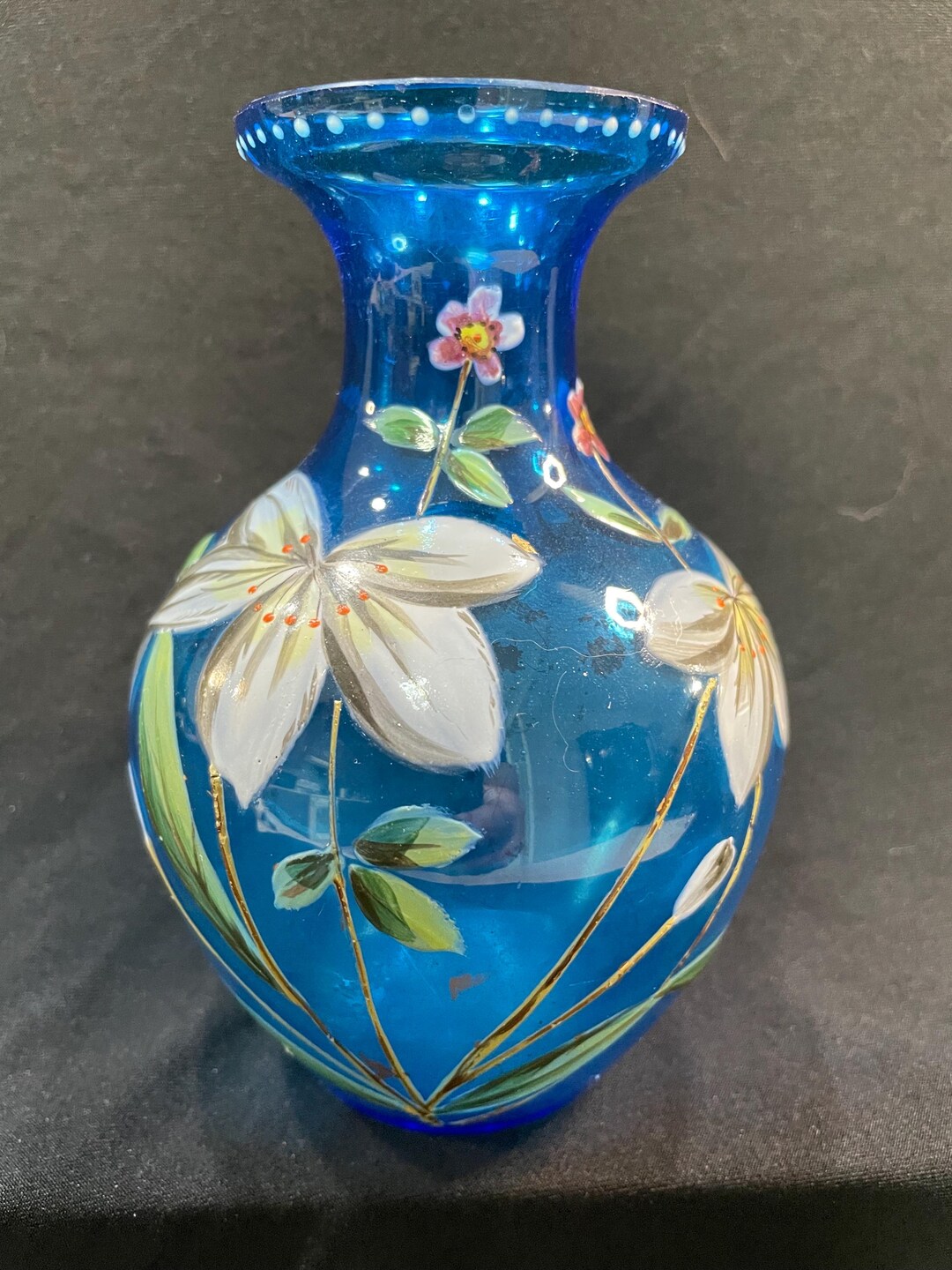 Handblown Small Blue Floral Hand Painted Vase - Etsy