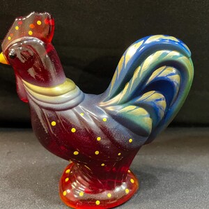 Fenton Hand Painted Ruby Red Rooster - Etsy