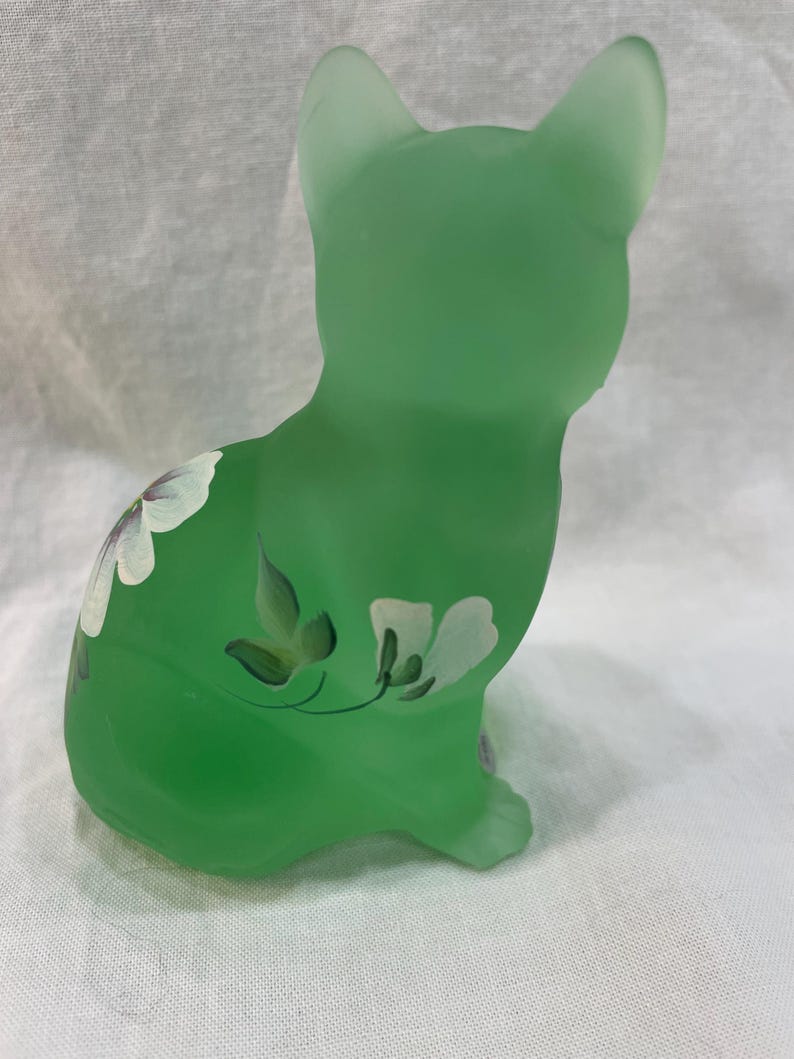 Fenton Light Green Glass Cat Hand Painted and Signed by the Artist - 3 ...