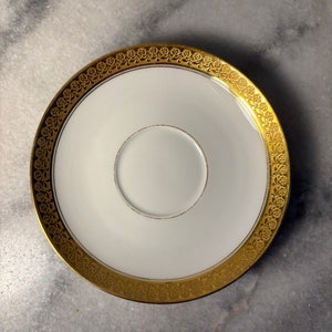 Antique GOA Limoges Porcelain Saucer Plate, White & Gold Trim Finest ...