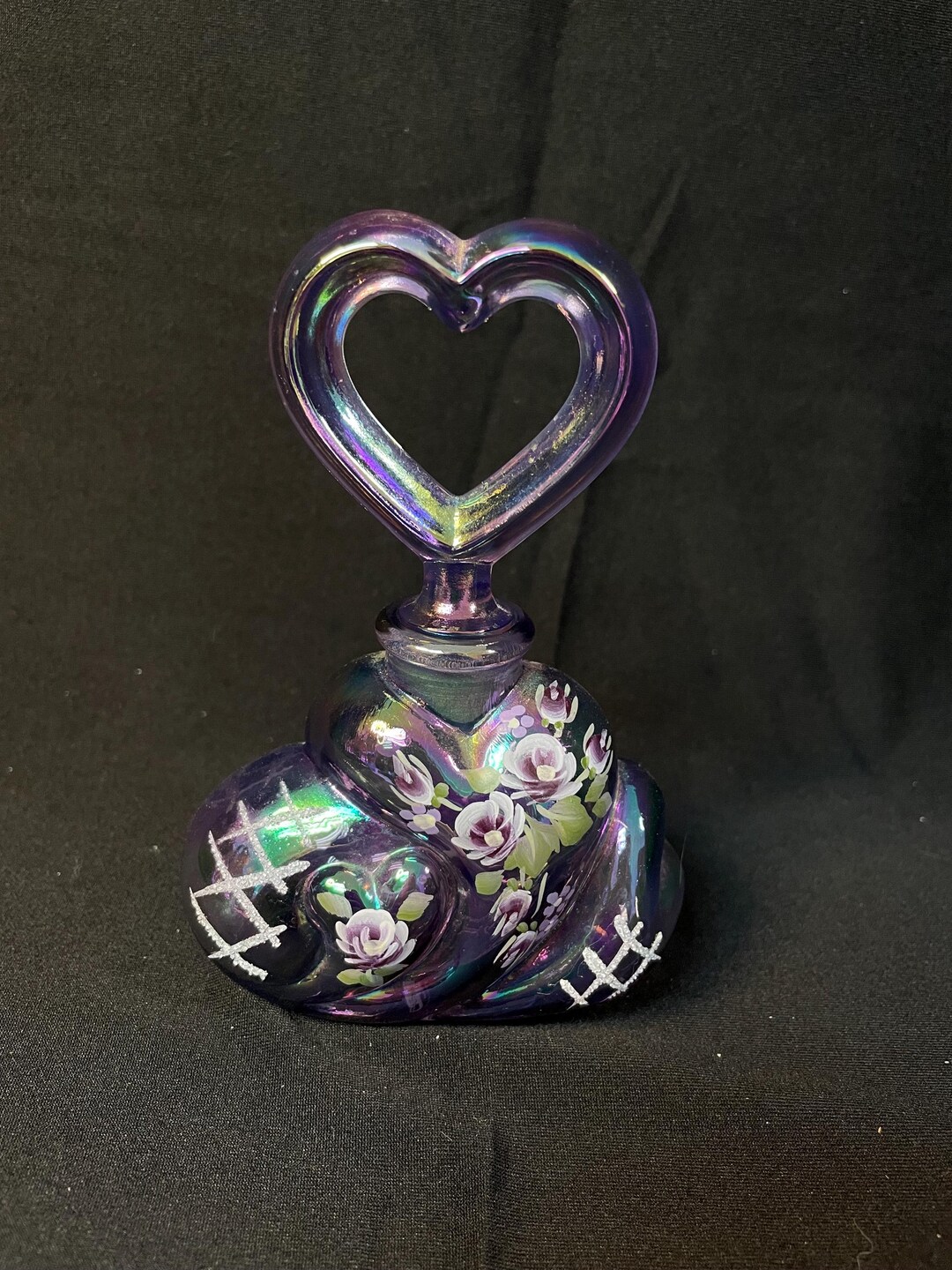 Fenton Purple Glass Perfume Bottle Hand Painted and Signed by Artist - Etsy
