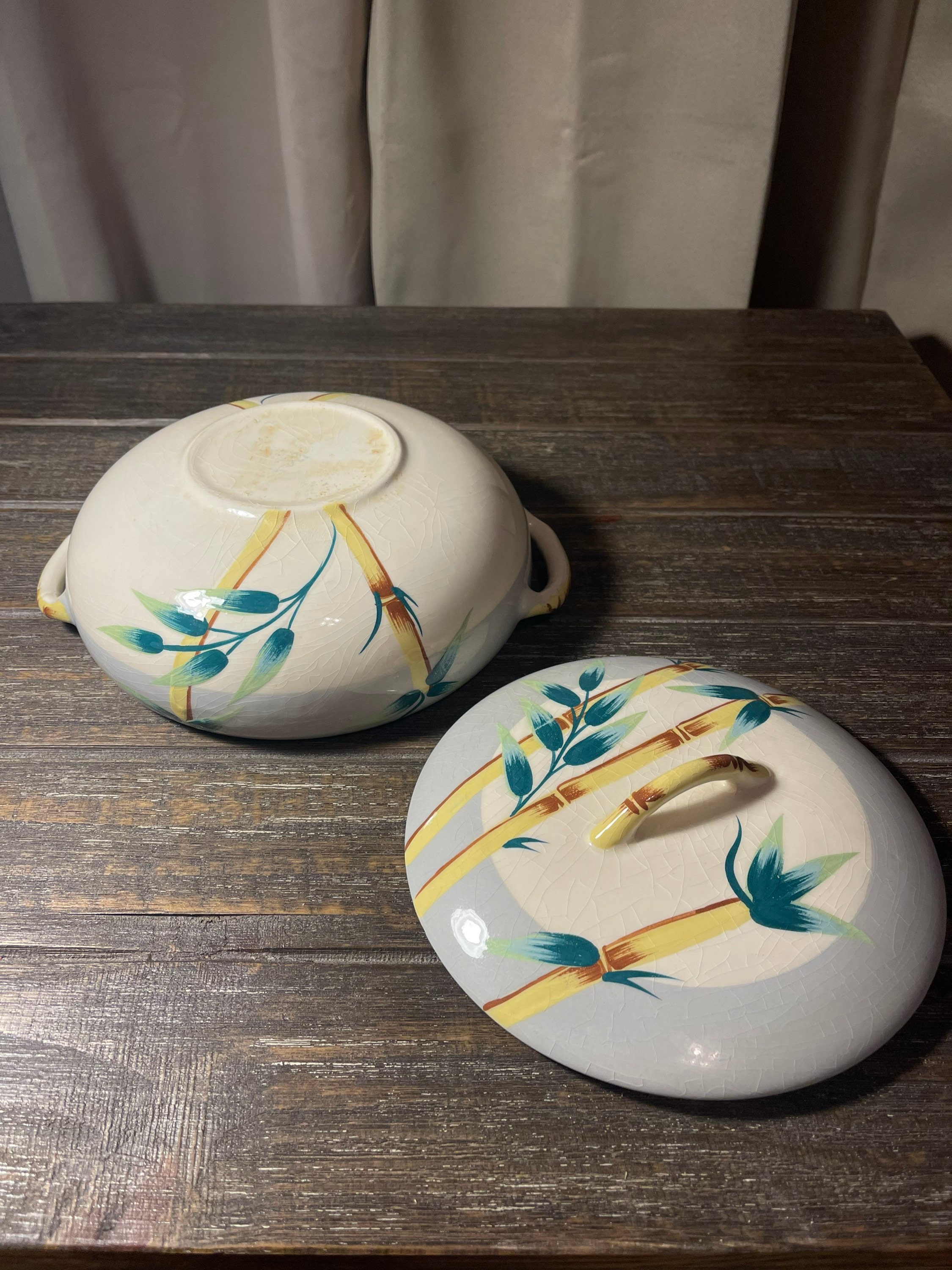 Weil Ware Malay Bambu Gray Ceramic Casserole Dish, Hand Decorated ...